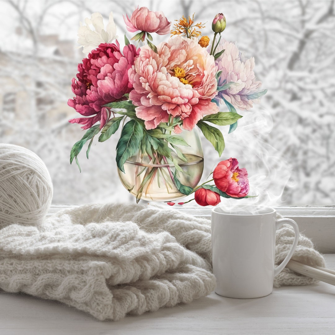 Peony House Plant Window Stickers, Window Stickers, House Plants Window ...