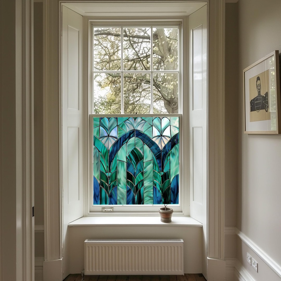 Blue Art Deco Window Film, Privacy Window Film, Decorative Window Film ...