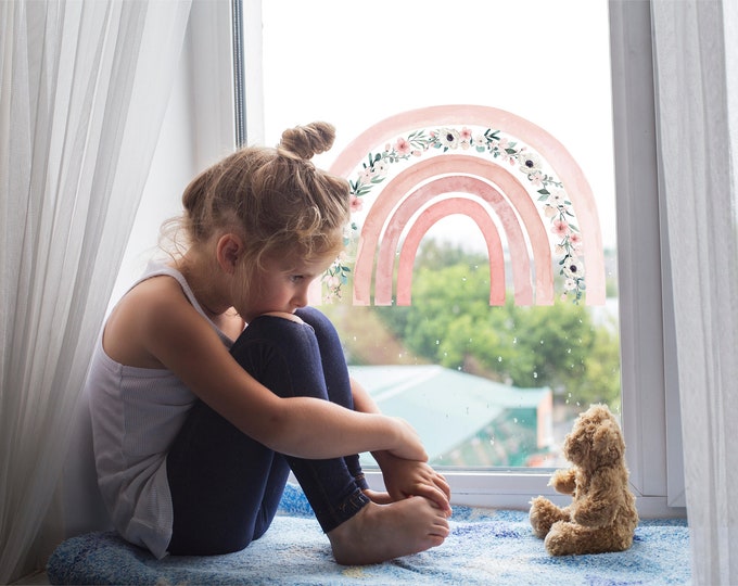 Happy Earth and Rainbow Window Stickers, Rainbow Window Decal, Rainbow ...