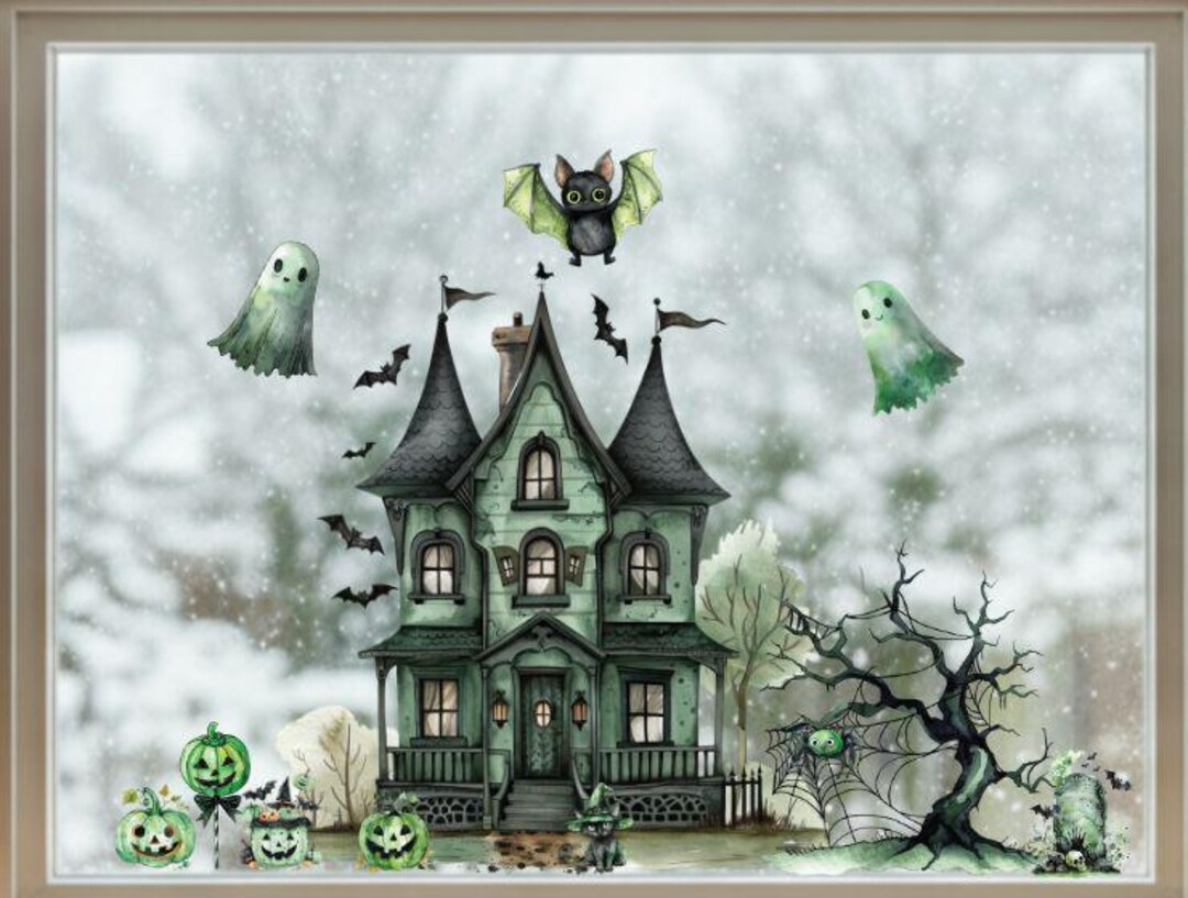 Double-sided Reusable Haunted House Halloween Window Sticker - Etsy