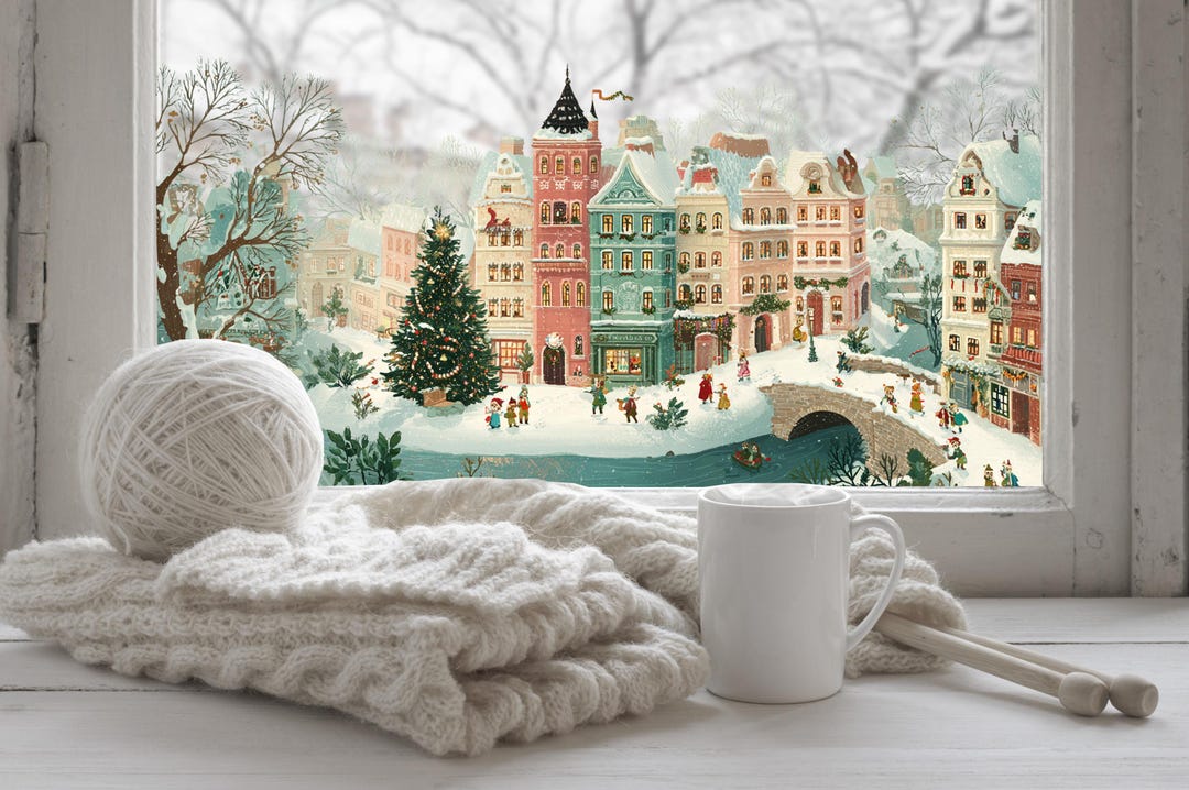 Christmas Winter Scene Window Sticker, Double-sided Reusable Decal - Etsy