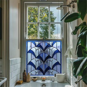 Blue Art Deco Window Film, Privacy Window Film, Decorative Window Film ...