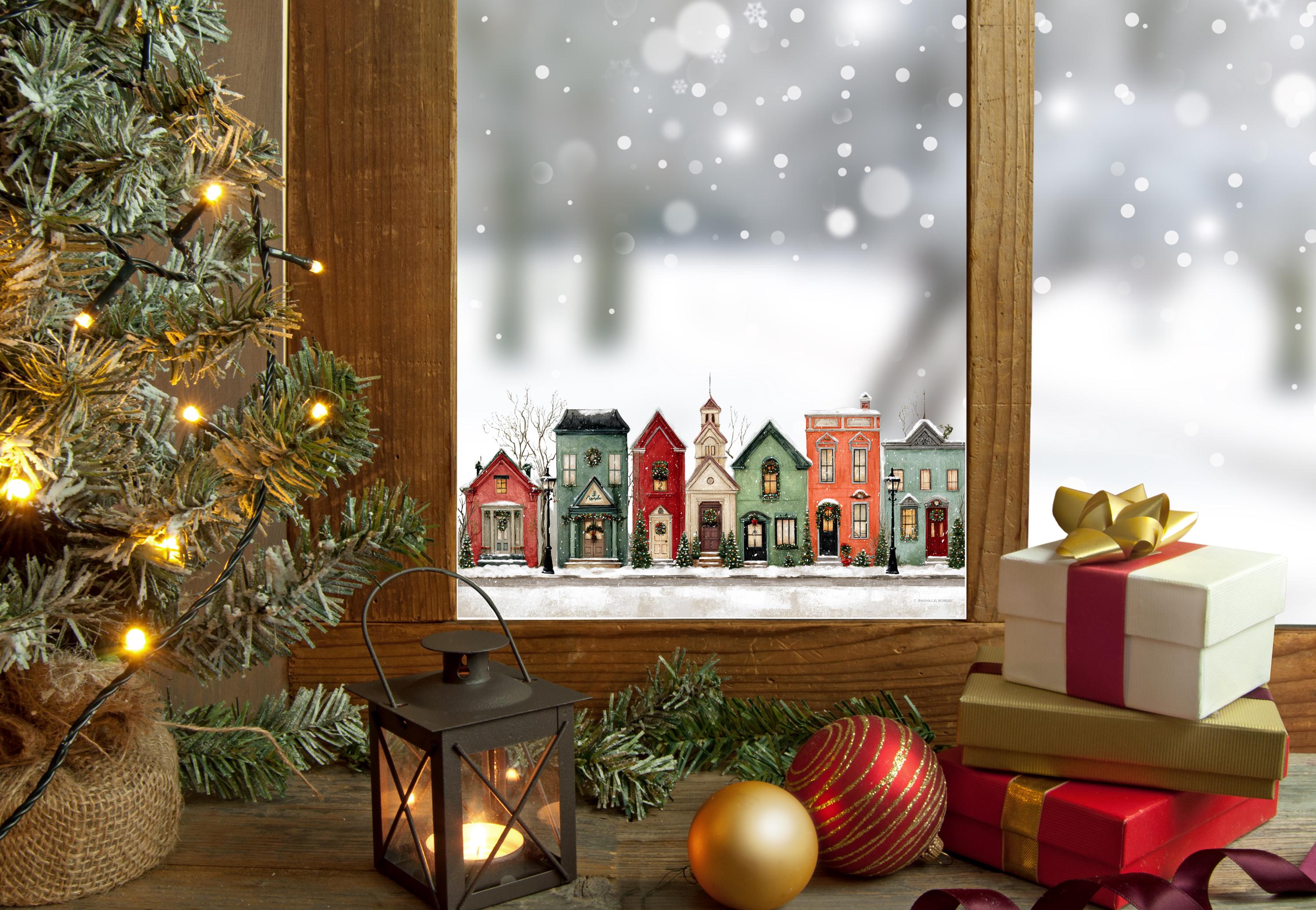Double-sided Christmas Window Sticker, Winter Village Reusable Decal - Etsy