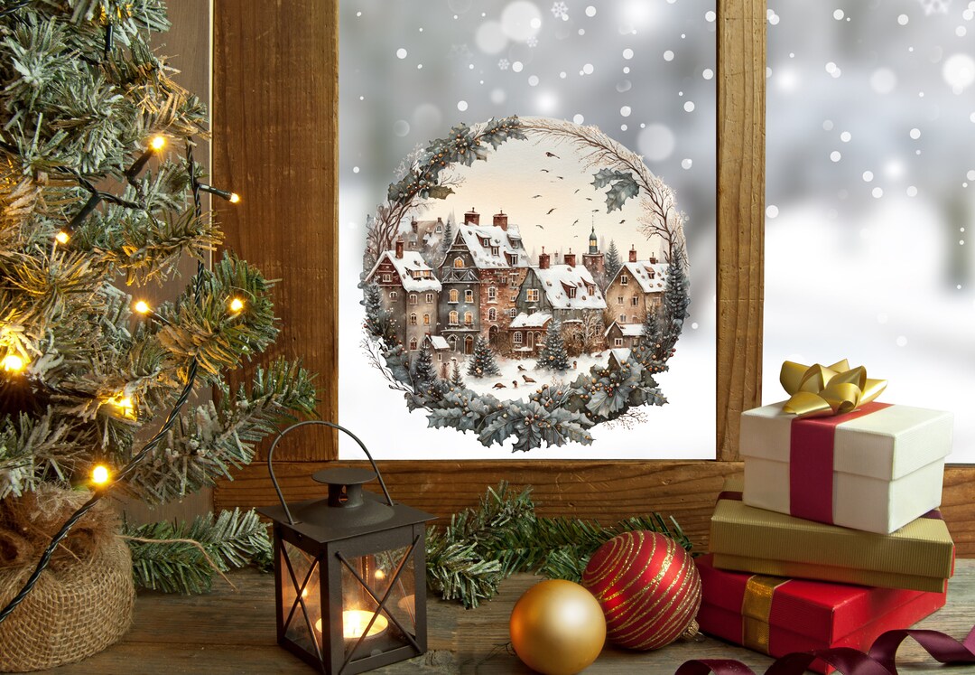 Vintage Village Christmas Window Sticker, Christmas Window Sticker ...