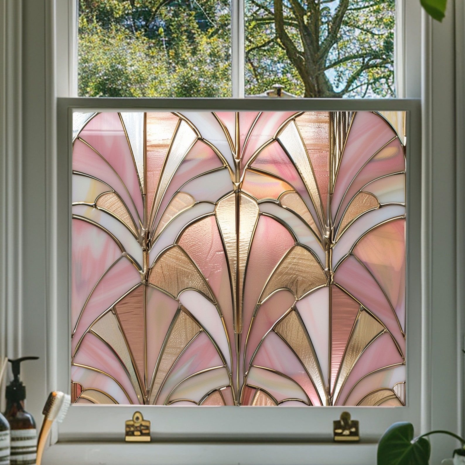 Pink Art Deco Window Film, Privacy Window Film, Decorative Window Film ...