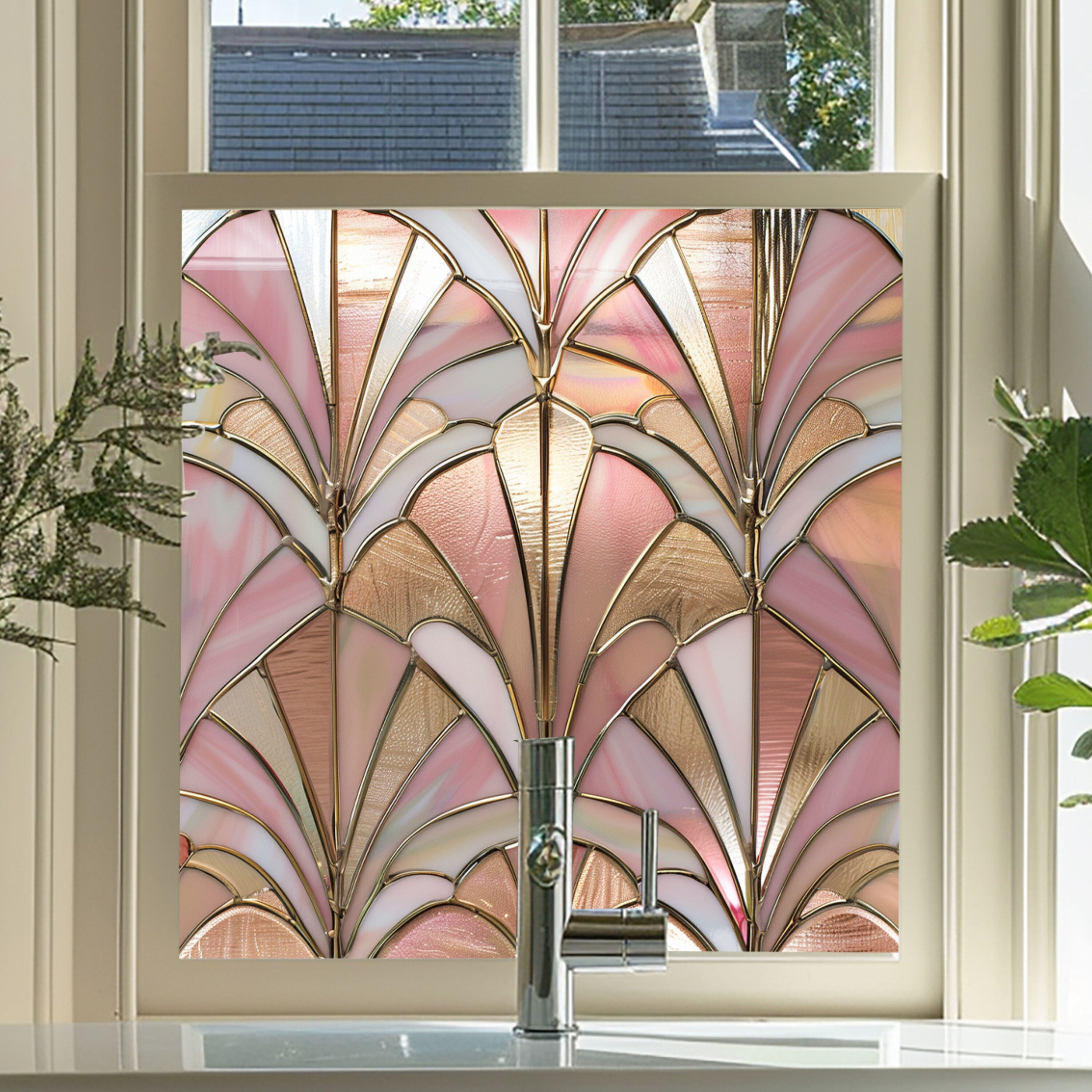 Pink Art Deco Window Film, Privacy Window Film, Decorative Window Film ...