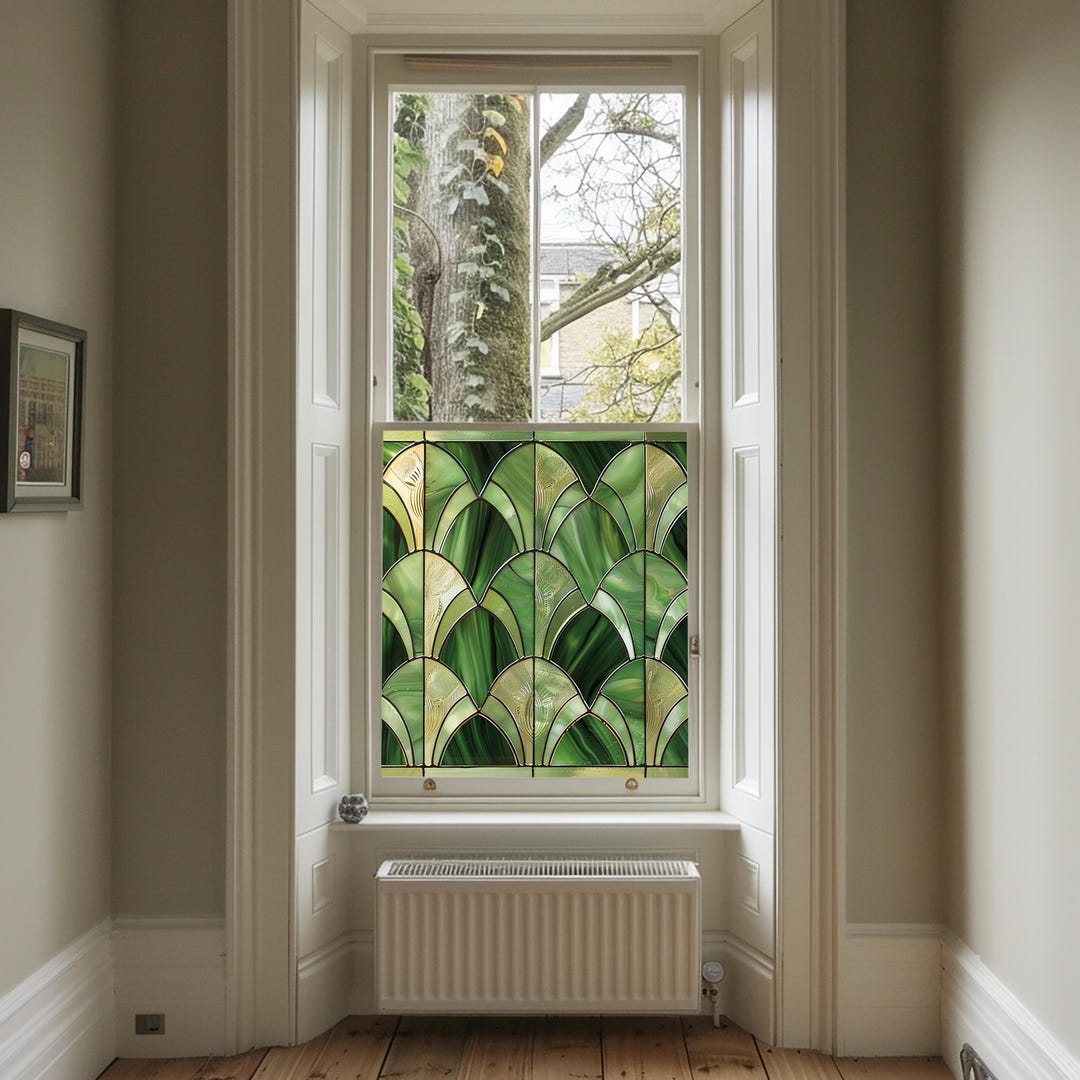 Green Art Deco Window Film, Decorative Window Film, Front Door Window ...