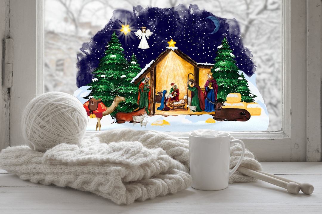Christmas Window Sticker, Christmas Nativity Scene Window Sticker ...