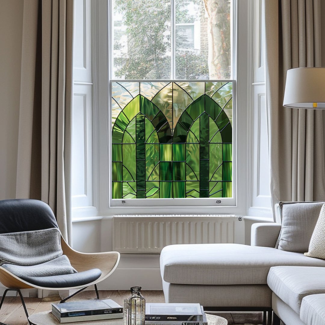 Art Deco Green Stained Glass Window Film, Privacy Window Film, Window ...