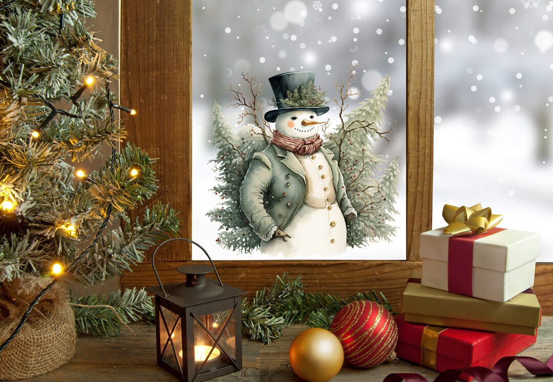 Vintage Snowman Christmas Window Sticker, Christmas Window Sticker ...