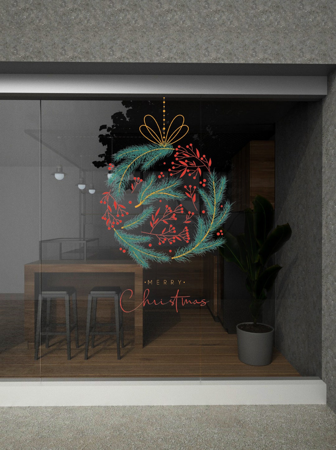 Christmas Shop Window Sticker, Christmas Shop Winter Scene Window ...