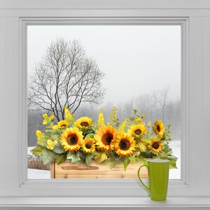 Sunflower Floral Window Film Sticker, Static Cling Privacy Window ...