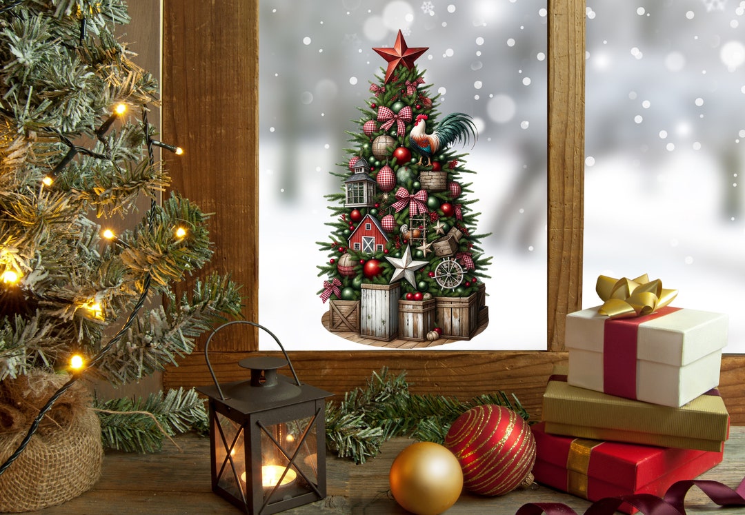 Christmas Tree Window Sticker, Christmas Wreath Decal, Double-sided ...