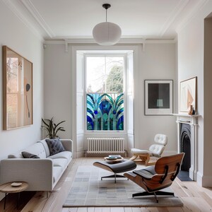 Blue Art Deco Window Film, Privacy Window Film, Decorative Window Film ...