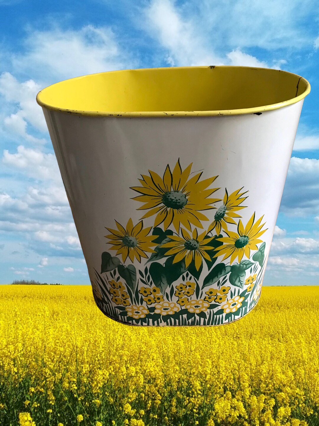 Vintage Yellow Floral Waste Bin Kitchen Kitch - Etsy