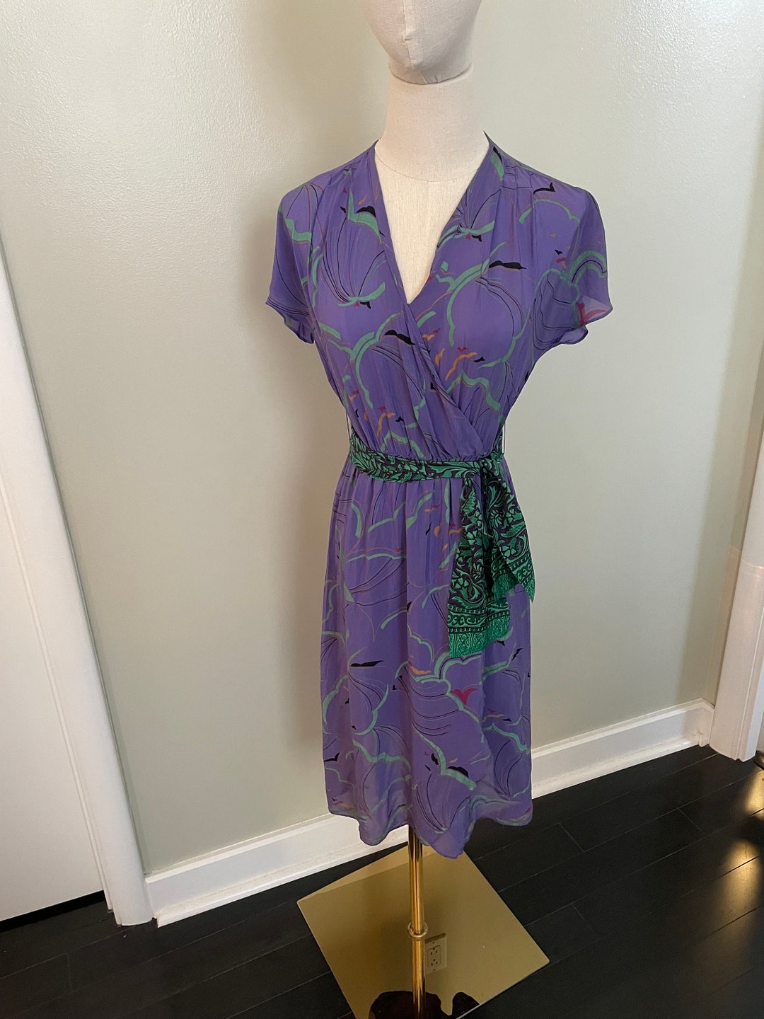 70s Does 30s Pastel Midi Dress Faux Wrap Front Ladies Garment Workers ...