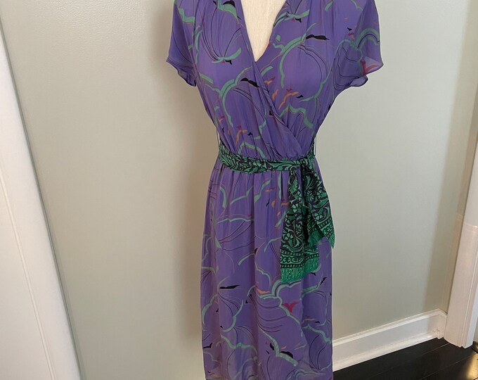 70s Does 30s Pastel Midi Dress Faux Wrap Front Ladies Garment Workers ...