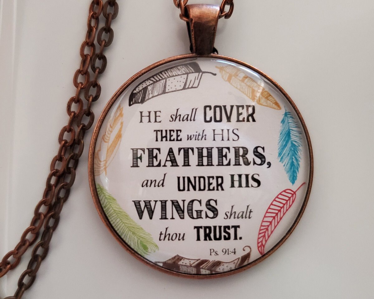 KJV Scripture Glass Pendant Necklace He shall Cover Thee with His ...