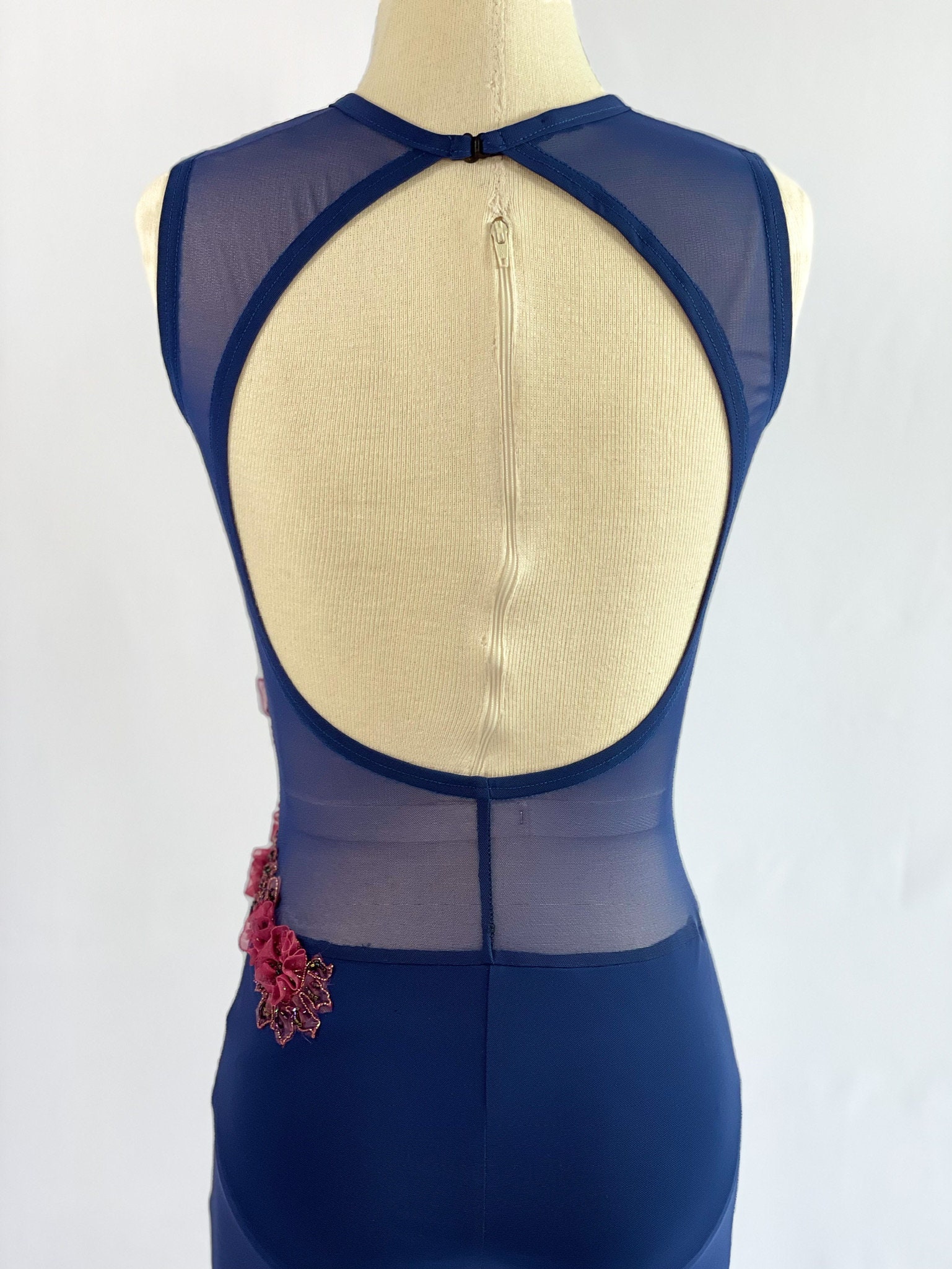 New Adult Size Dance Costume Navy Blue Unitard With Pink 3D Beaded ...