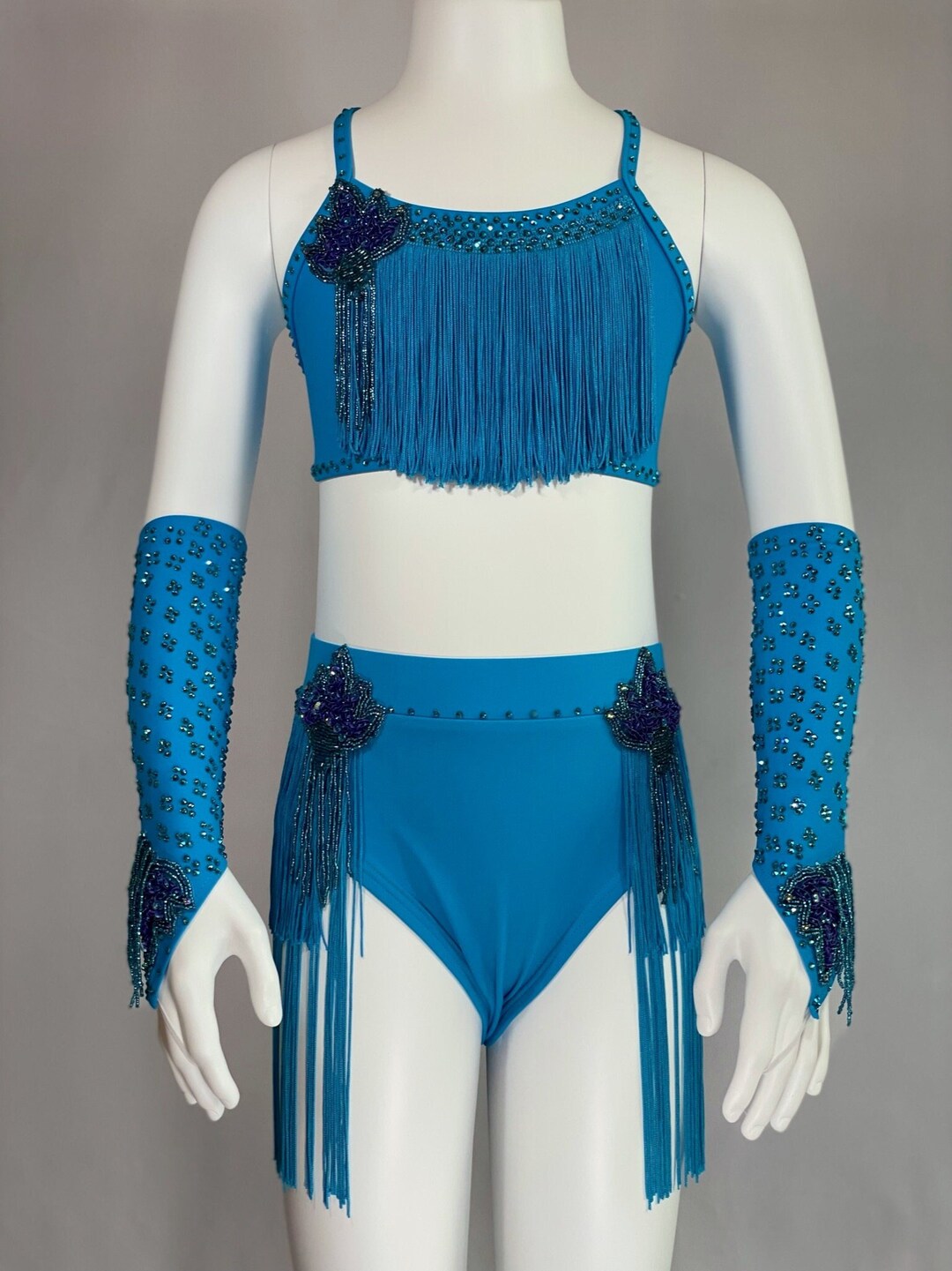 NEW Child Large Dance Costume Turquoise Spandex Embellished W/beaded ...