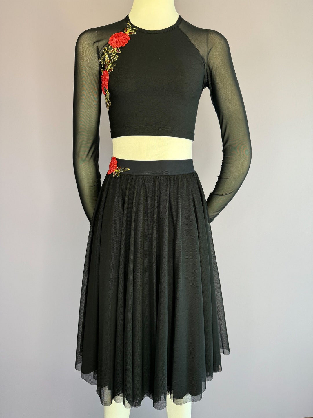 New Dance Costume Black Mesh and Spandex Embellished With Red, Black ...