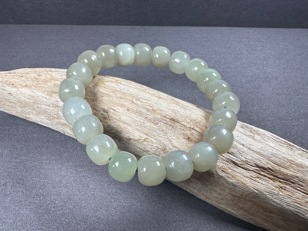 10mm Nephrite Jade Stretch Bead Bracelet, Natural Genuine Crystal ...