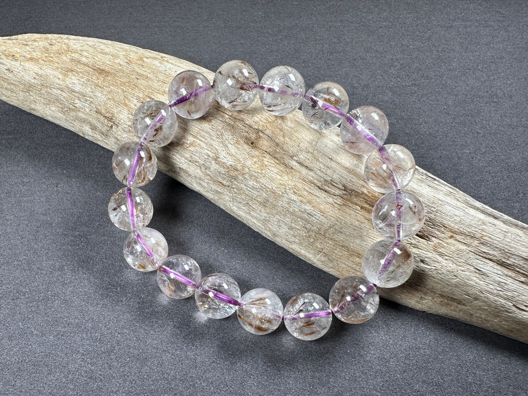 11.5mm Goethite in Quartz Stretch Bead Bracelet, Inclusion, Natural ...