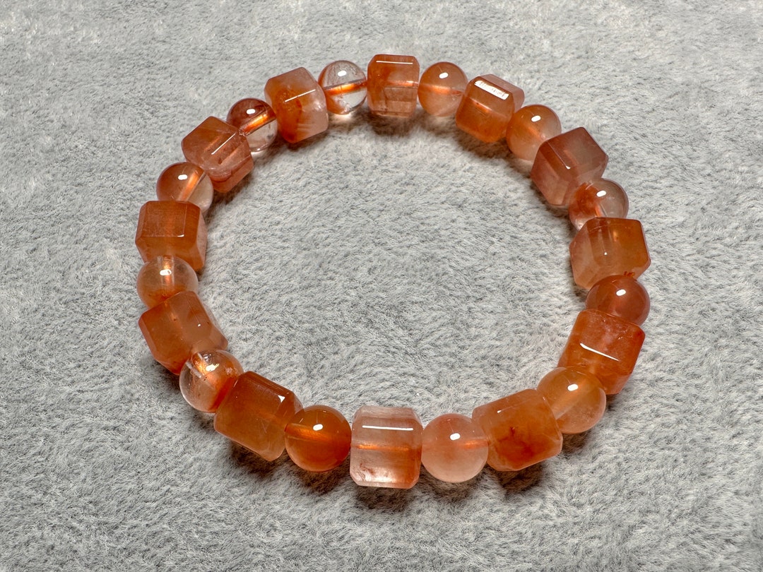 8mm Red Rabbit Hair Rutilated Quartz Stretch Bead Bracelet, Natural ...