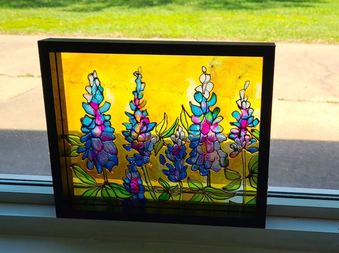 Texas Bluebonnet Glass Painting, Meadow Flowers Window Ornament ...