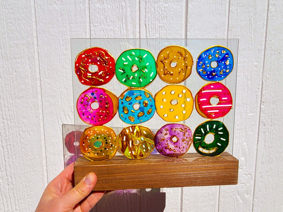 Handmade Stained Glass Donut Window Decor Wooden Stand Included - Etsy
