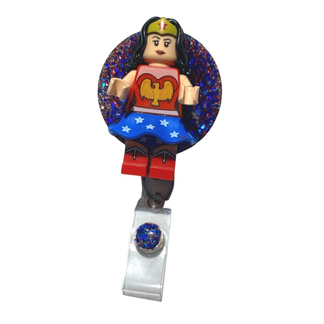 Wonderwoman LEGO® Badge Holder ornament, Key Chain, Zipper Pull, or ...