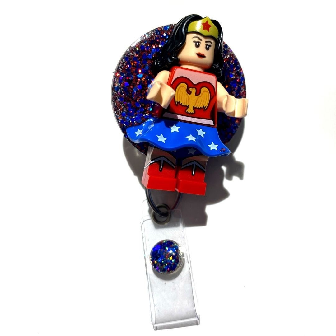 Wonderwoman LEGO® Badge Holder ornament, Key Chain, Zipper Pull, or ...