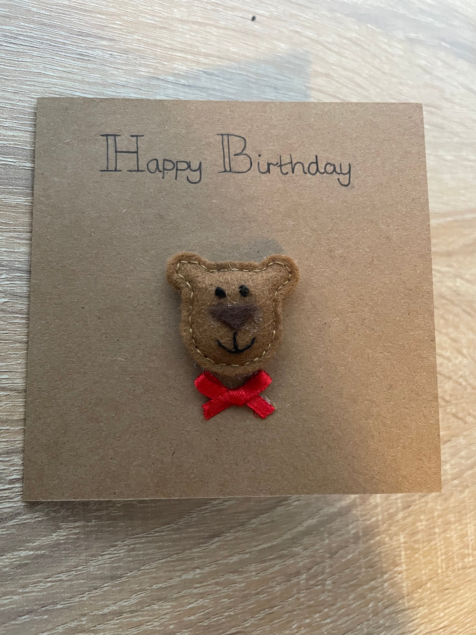 Personalised Teddy Bear Birthday Card Felt Bear Handmade Birthday Card ...