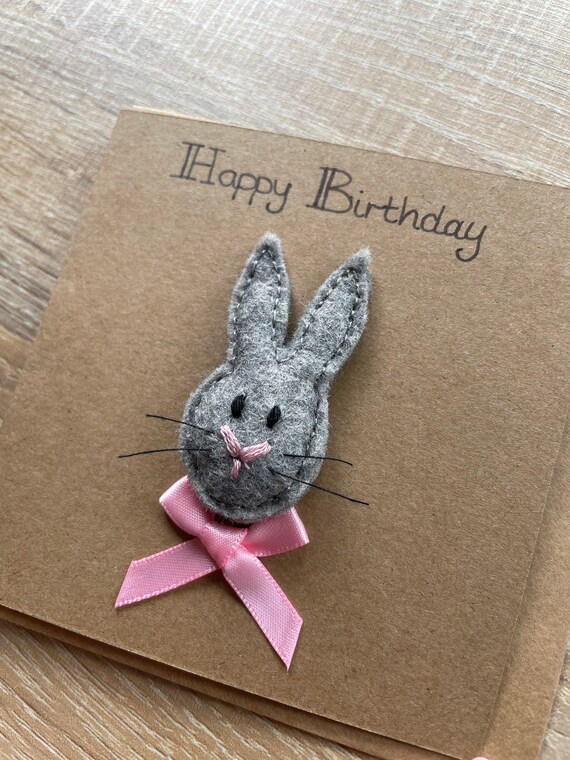 Personalised Bunny Rabbit Birthday Card Felt Bear Handmade - Etsy