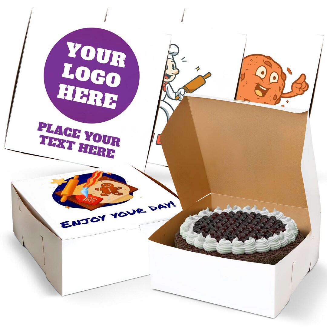 MT Products Custom Printed Bakery Boxes - 12" X 12" X 5" White ...