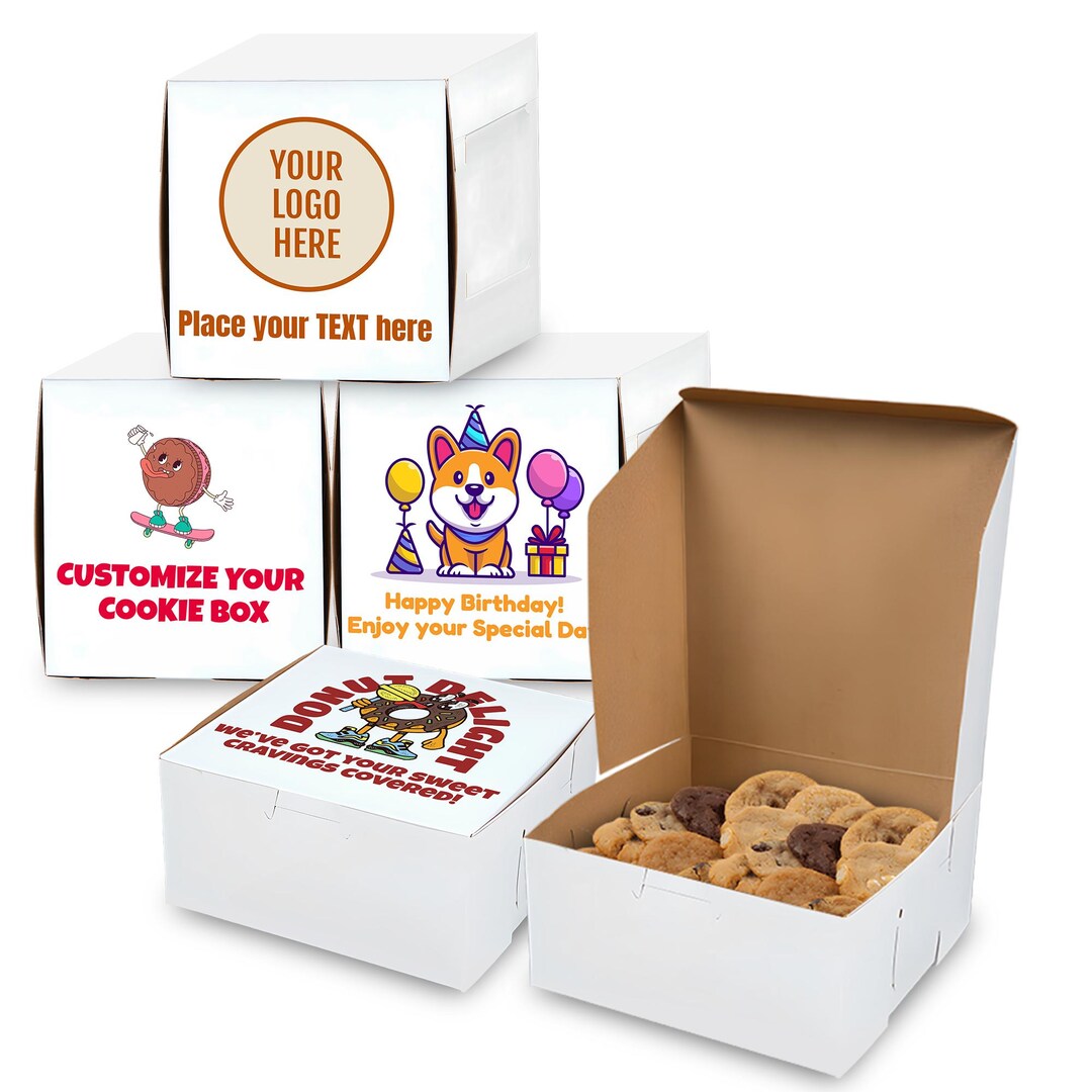 MT Products Custom Printed Bakery Boxes - 6" X 6" X 3" White Donut and ...