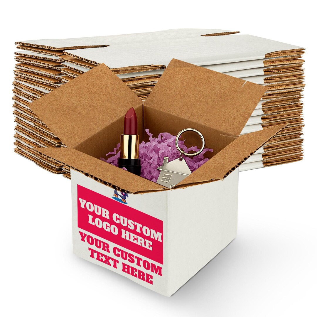 MT Products Custom Printed White Custom Shipping Boxes 4" X 4" X 4 ...