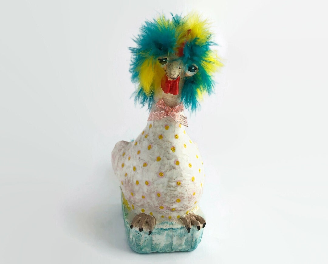 Cheeky Ceramic Cuckoo Chicken Hen With Blue Yellow Vibrant Feathers - A ...