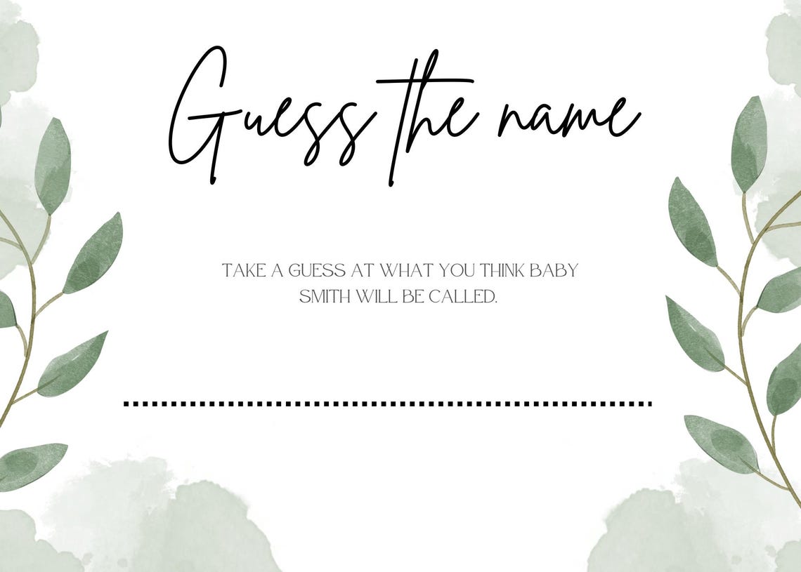 Baby Shower ‘guess the Name’ Game Cards - Etsy