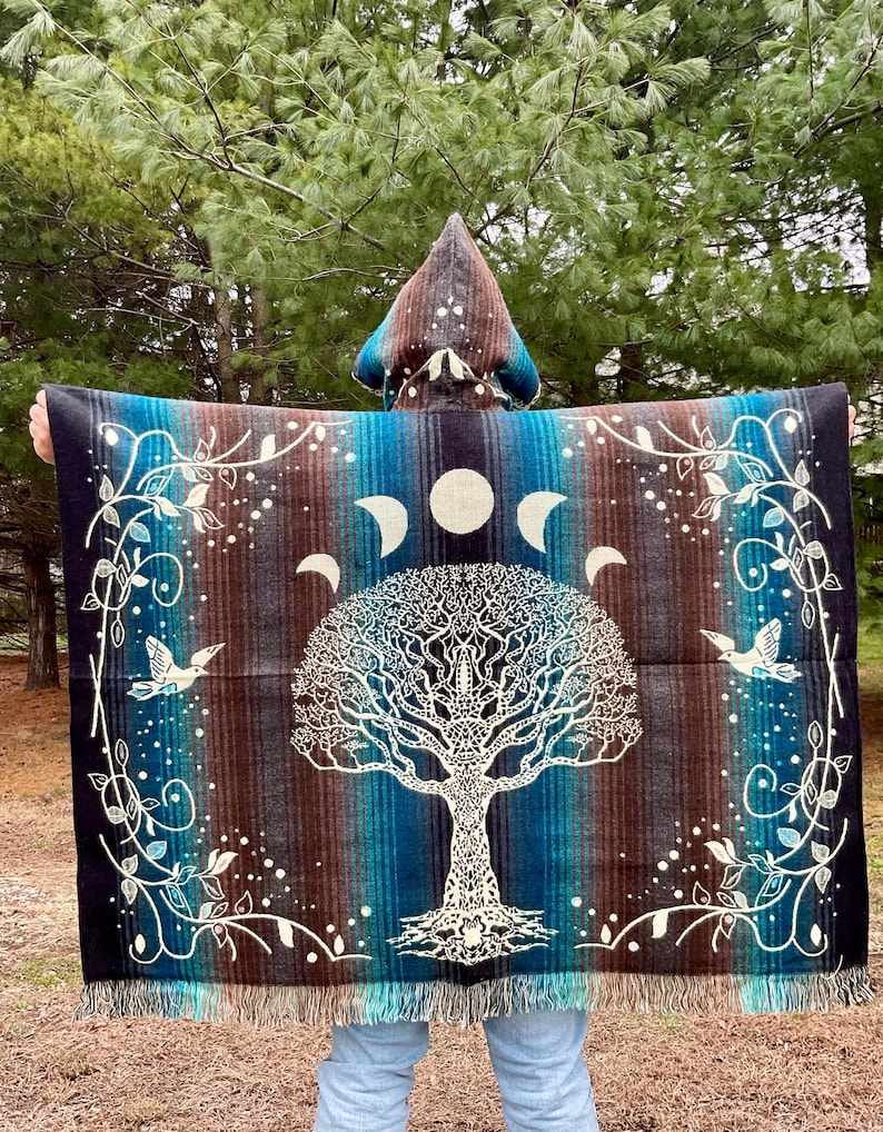 Handmade Alpaca Wool Poncho, Tree of Life Design, Handcrafted by ...