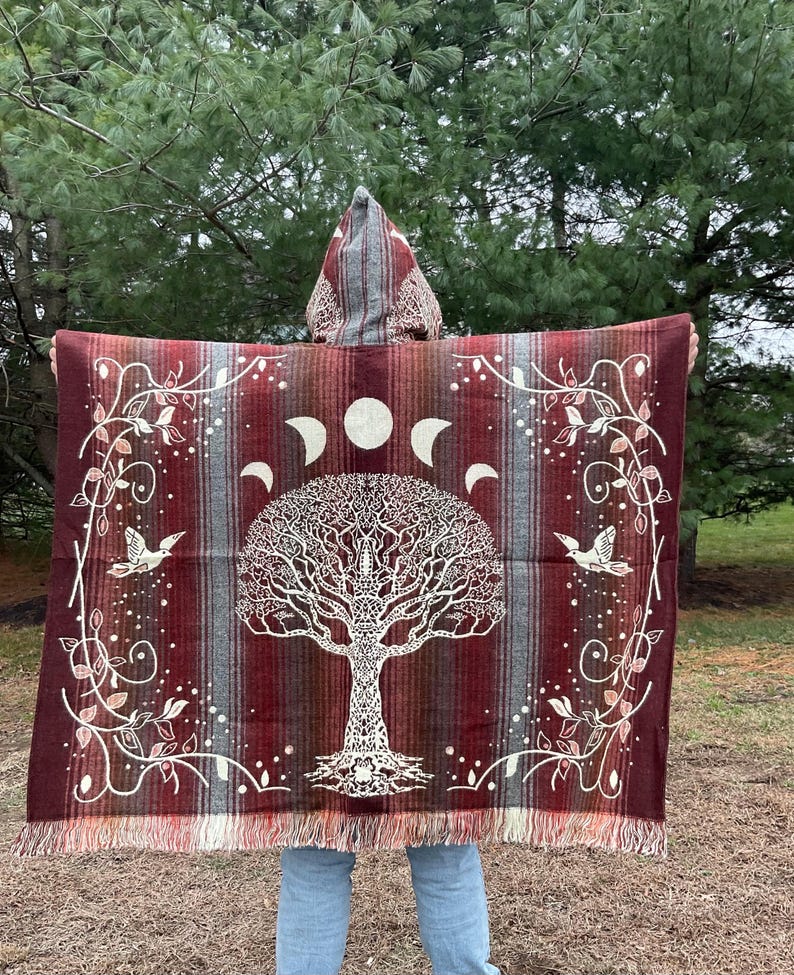 Handmade Alpaca Wool Poncho, Tree of Life Design, Handcrafted by ...