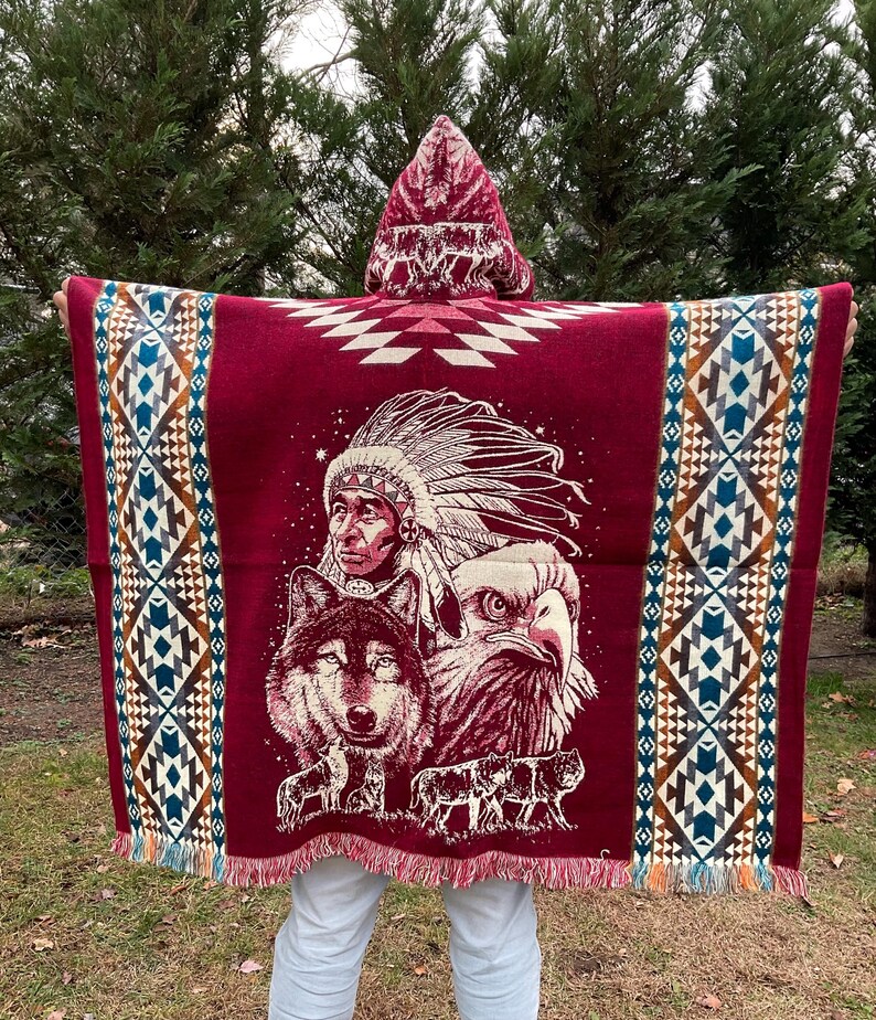 Handmade Alpaca Wool Poncho: Native American Wolf Eagle Design - Etsy