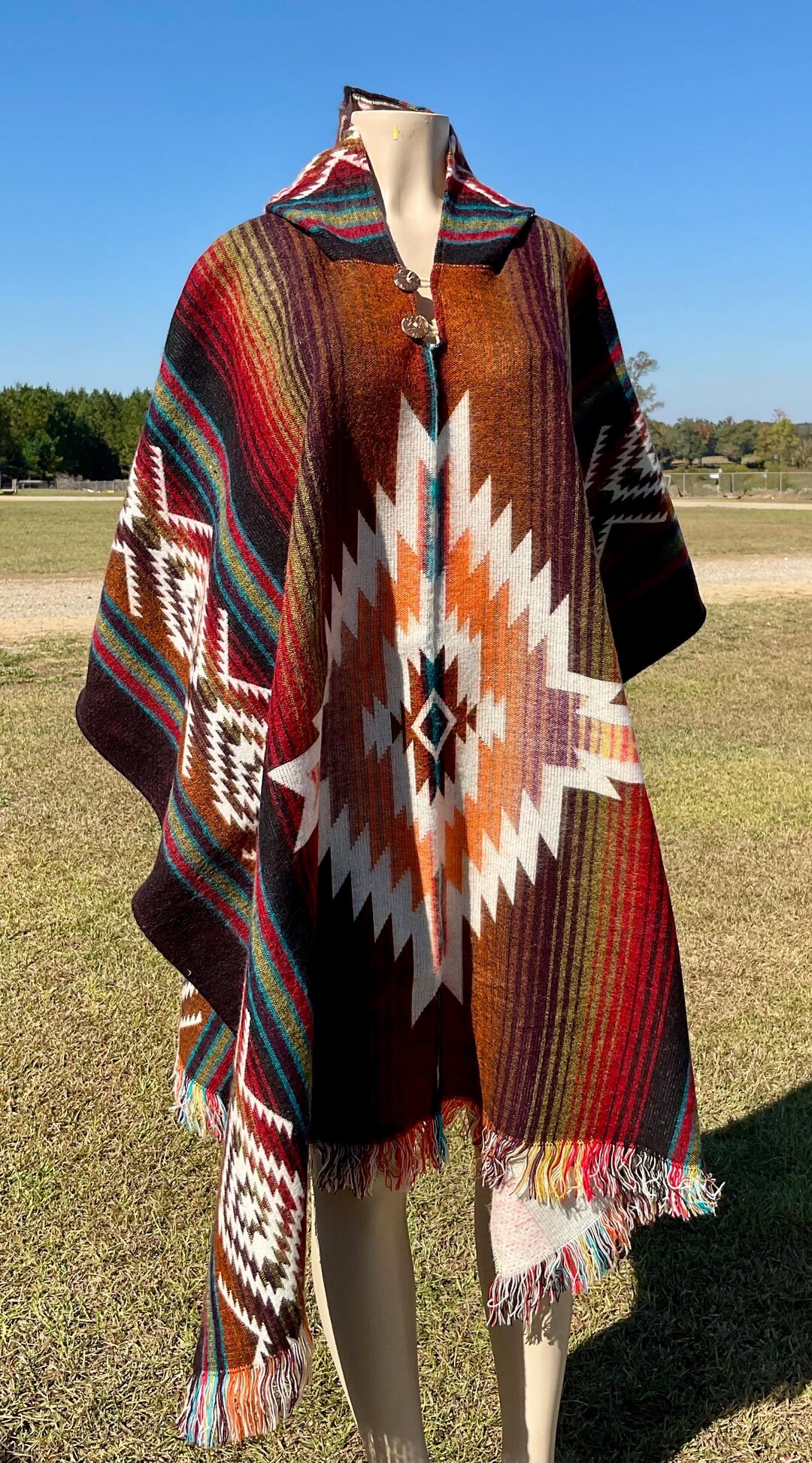 Handcrafted Alpaca Wool Poncho, Navajo Geometric, Southwestern Style ...