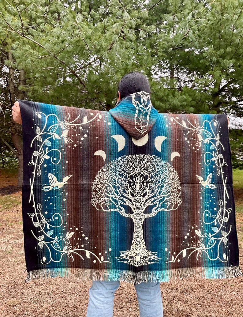 Handmade Alpaca Wool Poncho, Tree of Life Design, Handcrafted by ...
