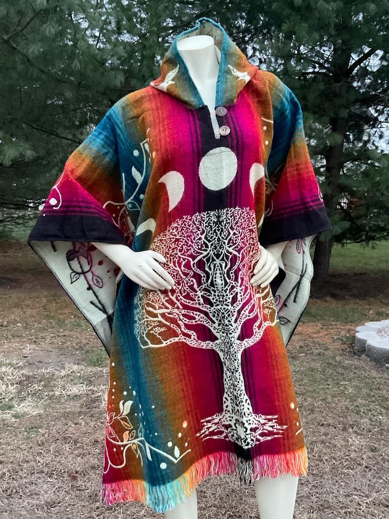 Handmade Alpaca Wool Poncho, Tree of Life Design, Handcrafted by ...
