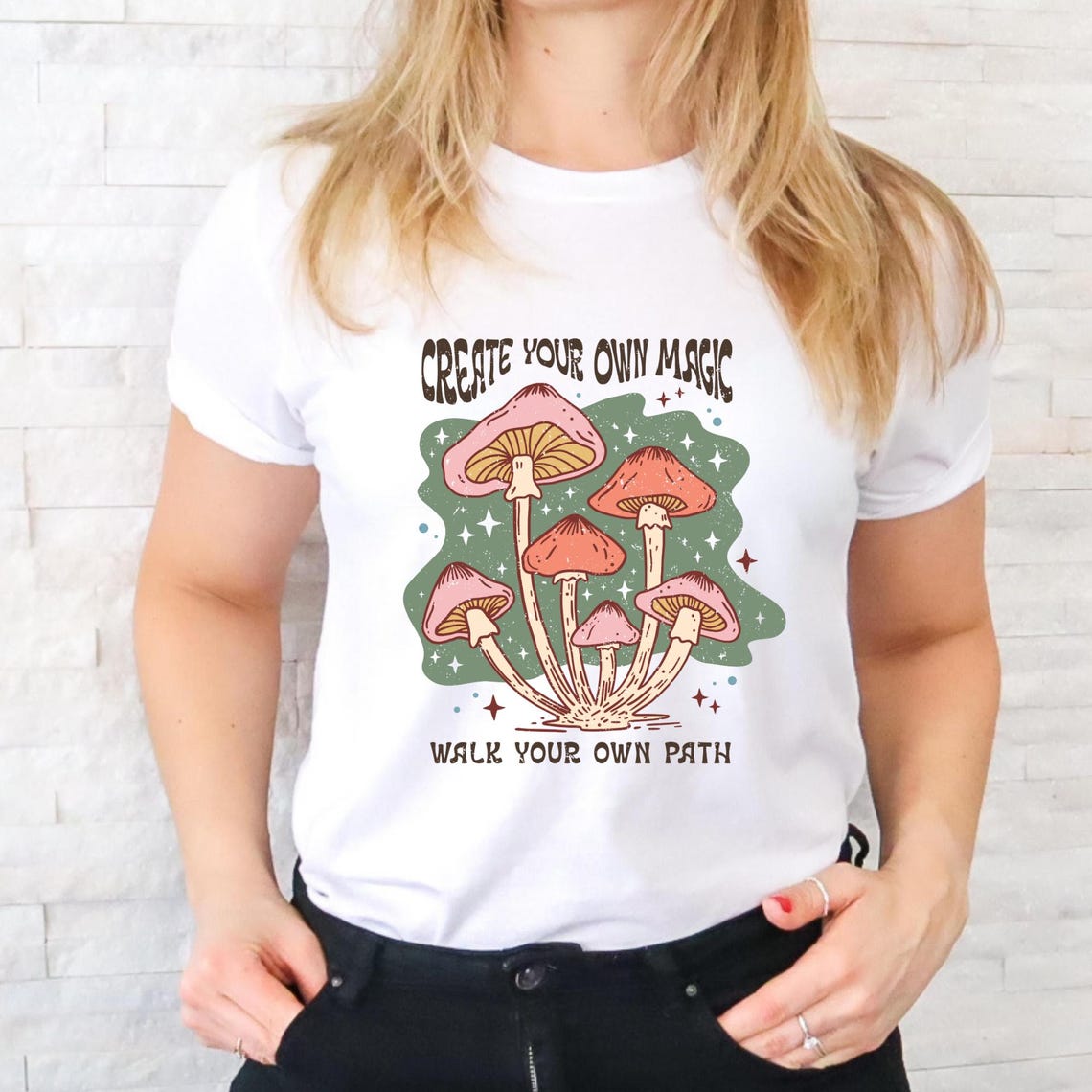 Boho Positive Affirmation T-shirt, Trendy Mushroom Designer Tee, Yoga ...