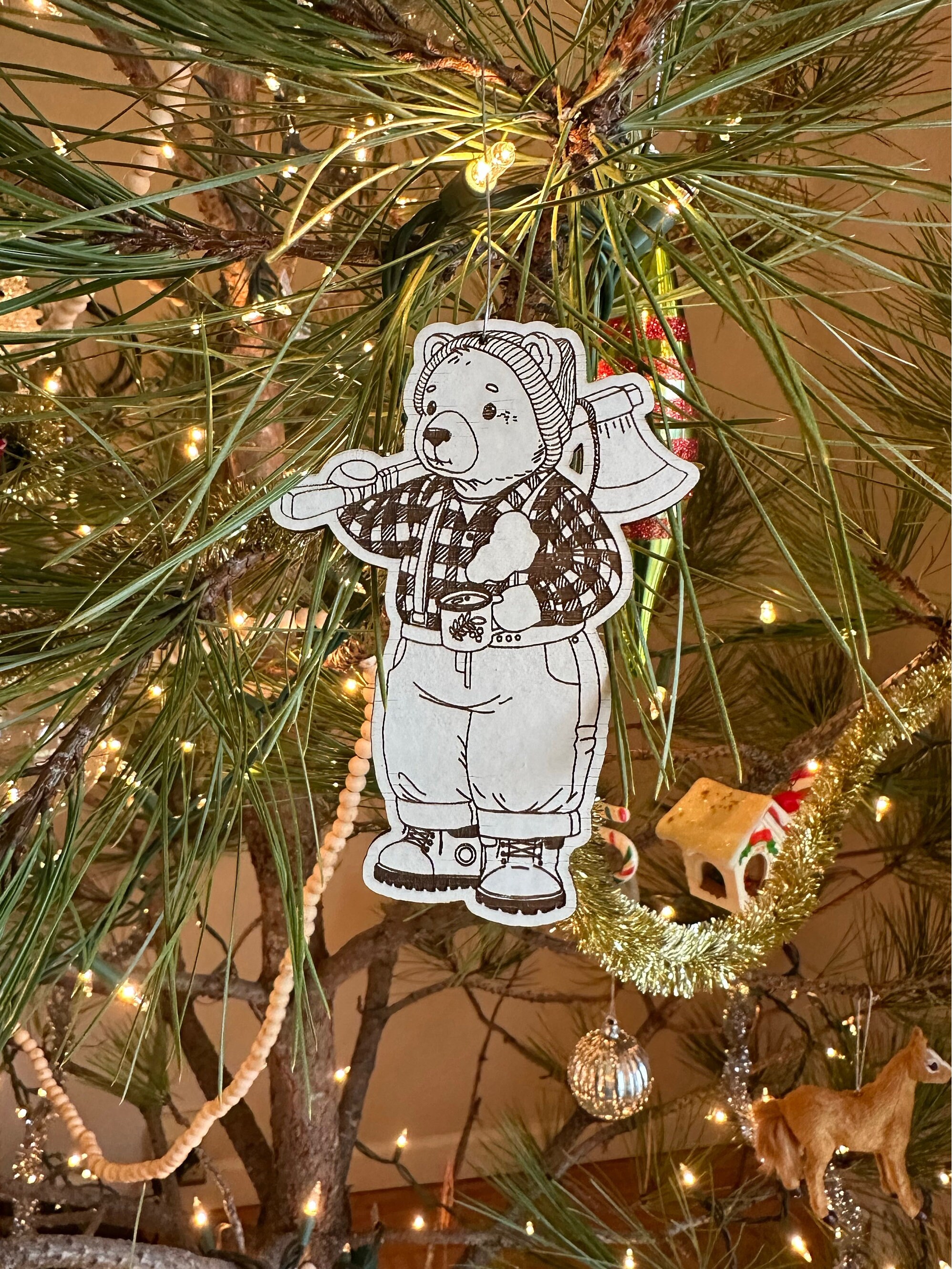 Lumberjack Bear Baltic Birch Wood Engraved Ornament - Etsy