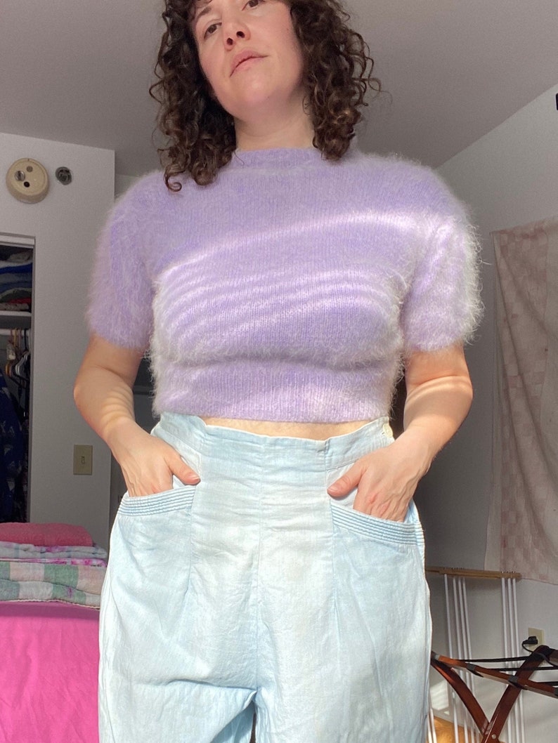 1940s Cropped, Short Sleeve, Angora Sweater, Size M - Etsy