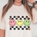 Checkered Pattern Smiley Face Shirt, Retro Smile Shirt, Trendy Smile ...