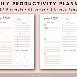 Daily Productivity Planner PDF Printable, 2 Unique Pages, US Letter ...